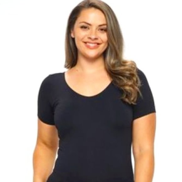 Tops | Seamless Short Sleeve Top One Size Plus Black | Poshmark